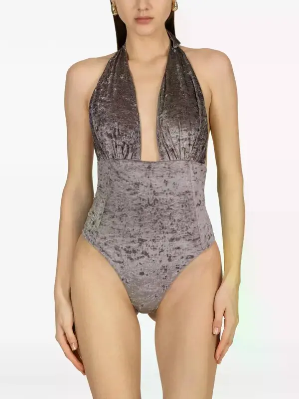 PARAMIDONNA Amber Velvet-effect Swimsuit - Grey