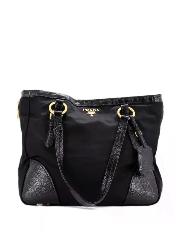 Prada Expandable Tessuto With Patent Large Shoulder Bag