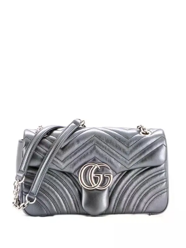 Gucci Gg Marmont Flap Bag Matelasse Leather Small Crossbody Bag - Grey
