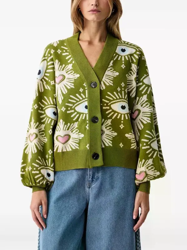 NEVER FULLY DRESSED Eye-intarsia Crystal-embellished Cardigan