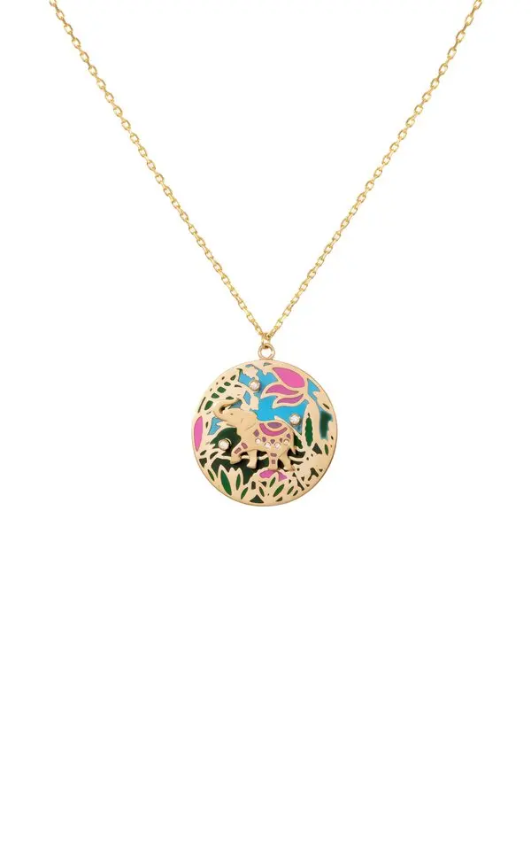 L'ATELIER NAWBAR 18k Yellow Gold The Trunks Up Diamond And Colored Enamel Pendant - Multi
