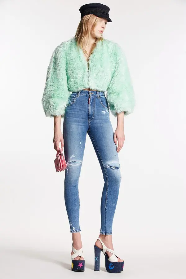 Dsquared2 Medium Crystal Peach Wash High Waist Twiggy Jeans