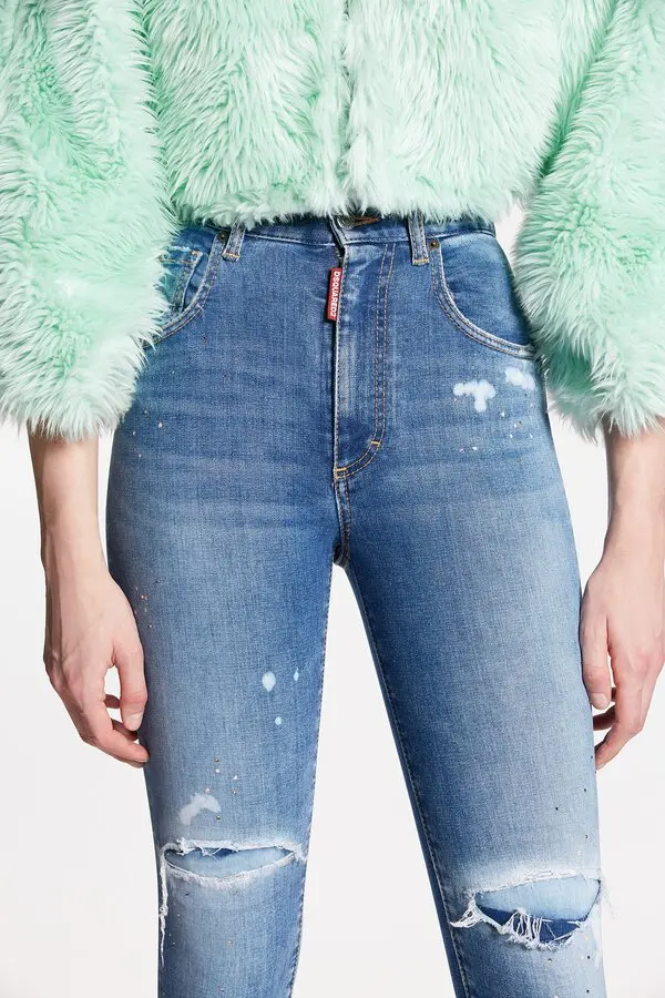 Dsquared2 Medium Crystal Peach Wash High Waist Twiggy Jeans