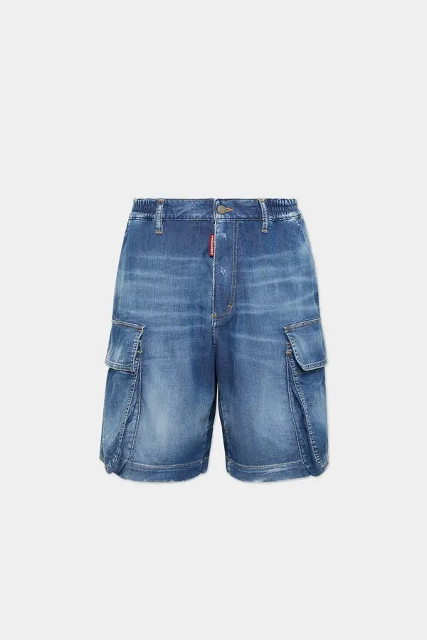 Dsquared2 Summer Lovers Medium Wash Loose Cargo Shorts - Blue