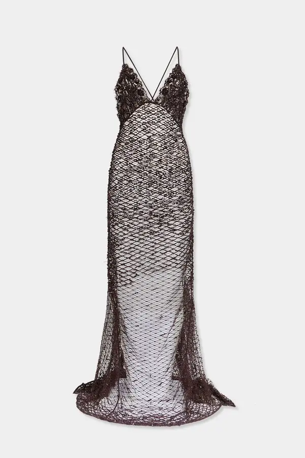 Dsquared2 Embroidered Net Long Dress