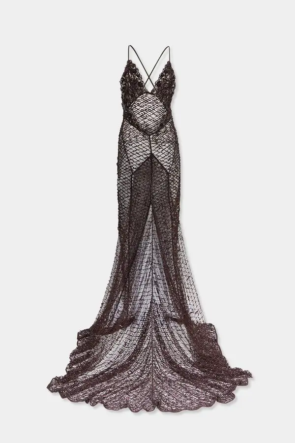 Dsquared2 Embroidered Net Long Dress