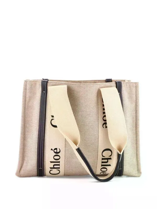 Chloé Woody Canvas With Leather Medium Tote Bag - Neutrals