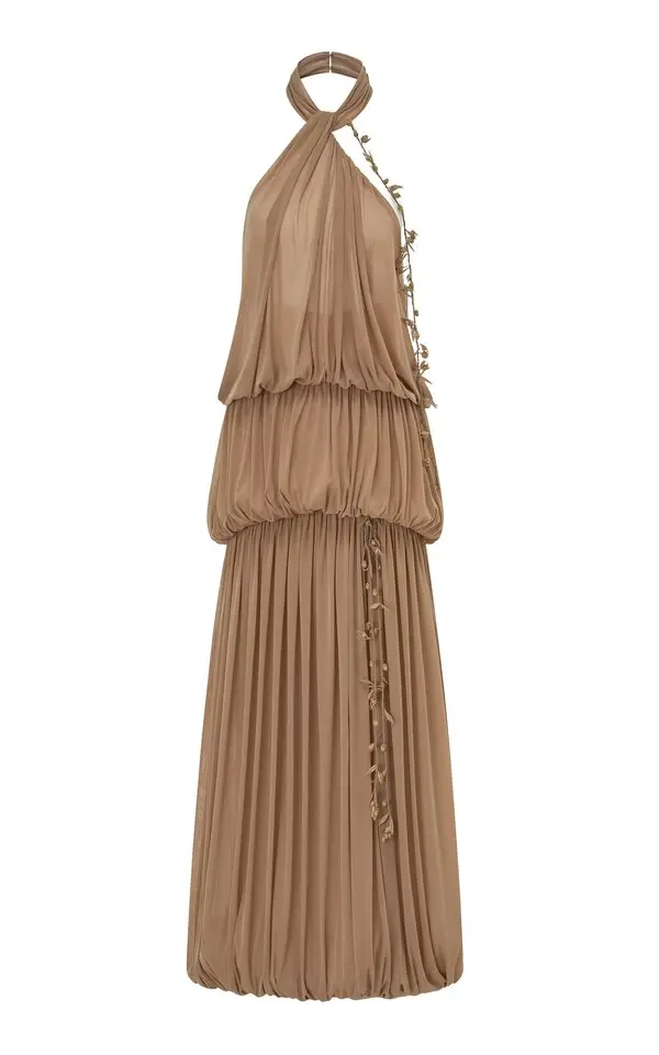 MONTSAND Pleated Beaded Maxi Dress