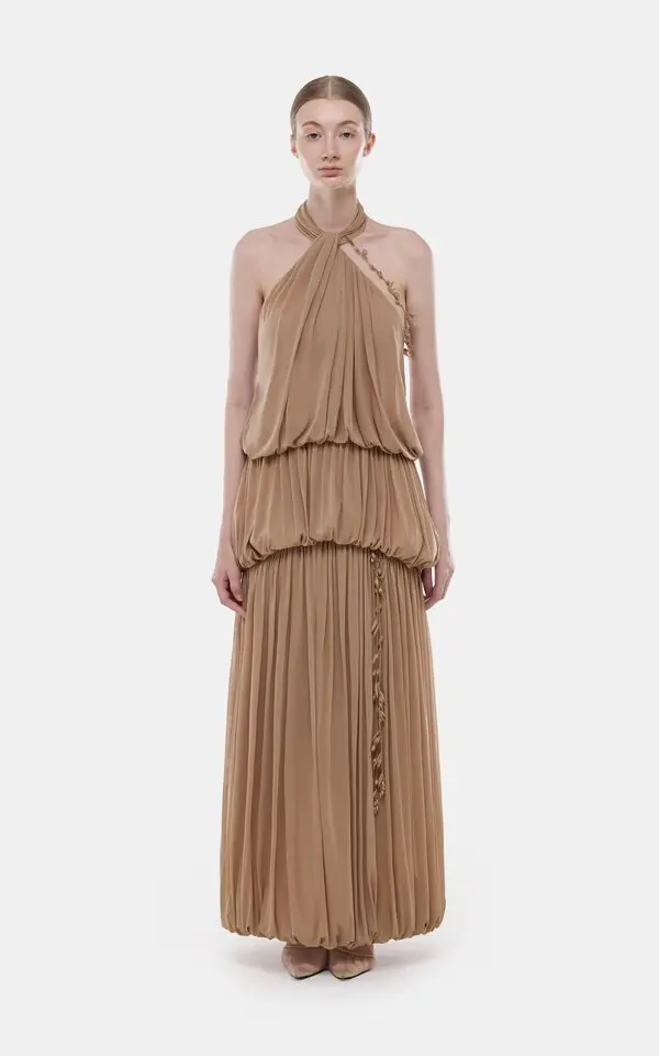MONTSAND Pleated Beaded Maxi Dress