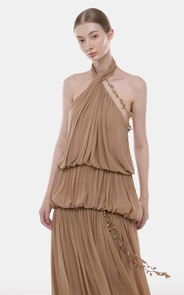 MONTSAND Pleated Beaded Maxi Dress