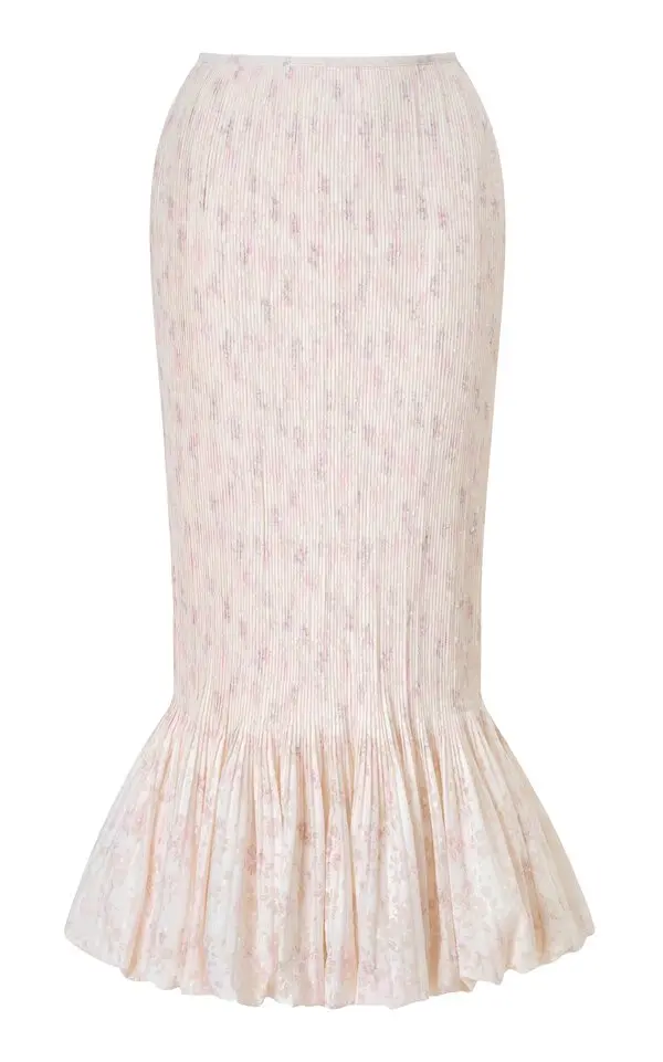 MONTSAND Floral Pleated Ruffle Cotton-blend Midi Skirt