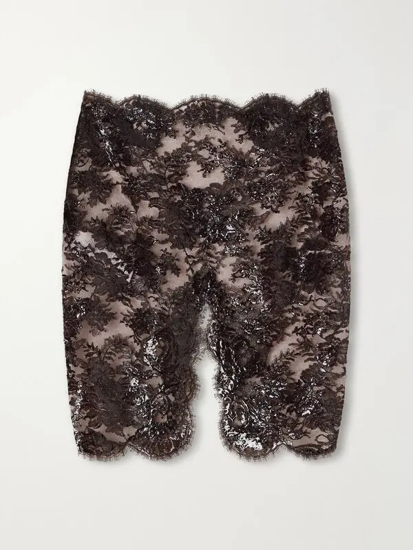 Saint Laurent Coated Lace Midi Skirt