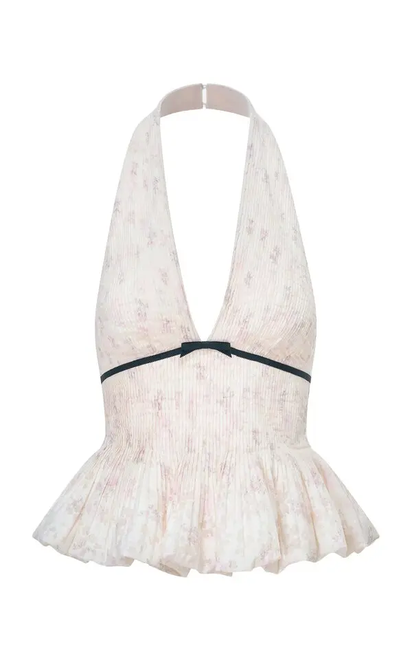 MONTSAND Floral Halter Cotton-blend Top