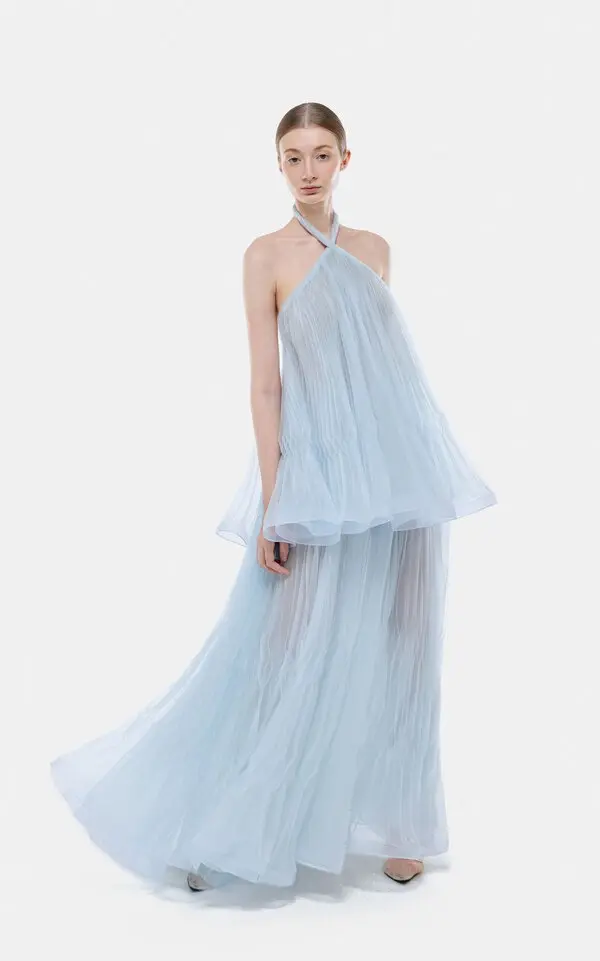 MONTSAND Pleated Ruffle Halter Top