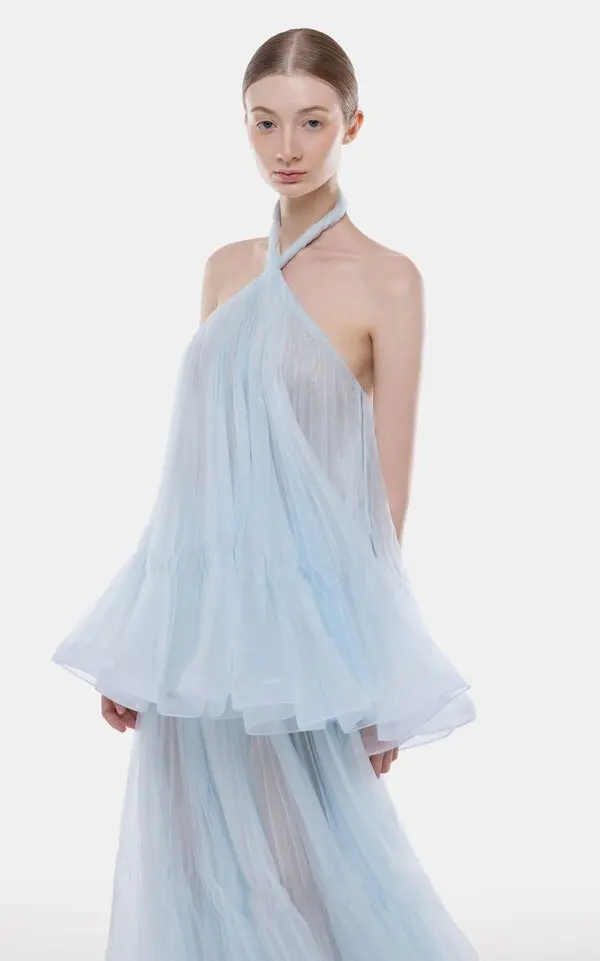 MONTSAND Pleated Ruffle Halter Top