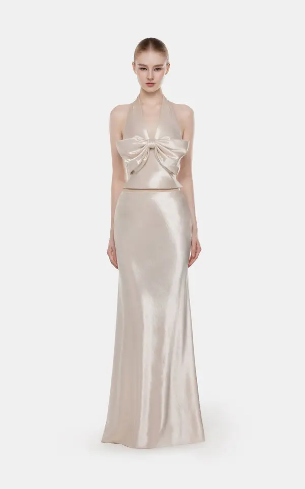 MONTSAND Satin Halter Ribbon Top