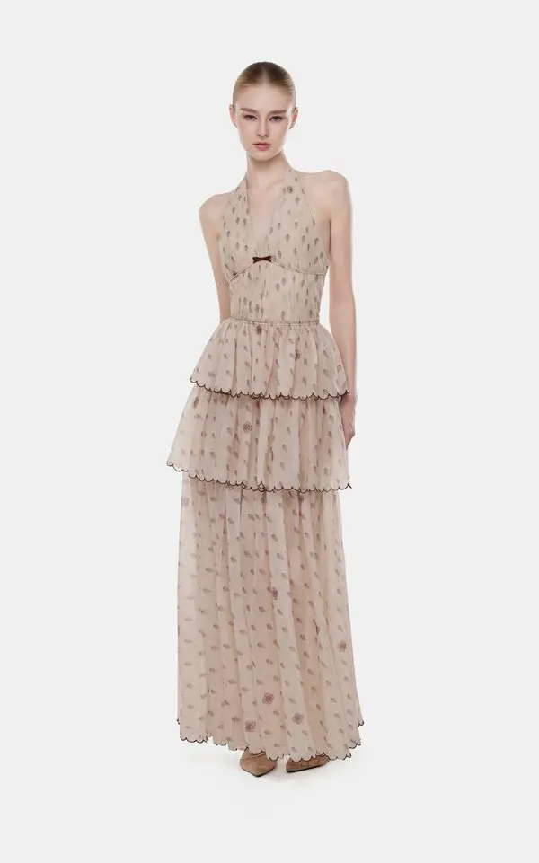 MONTSAND Printed Tiered Ruffle Linen-blend Maxi Dress