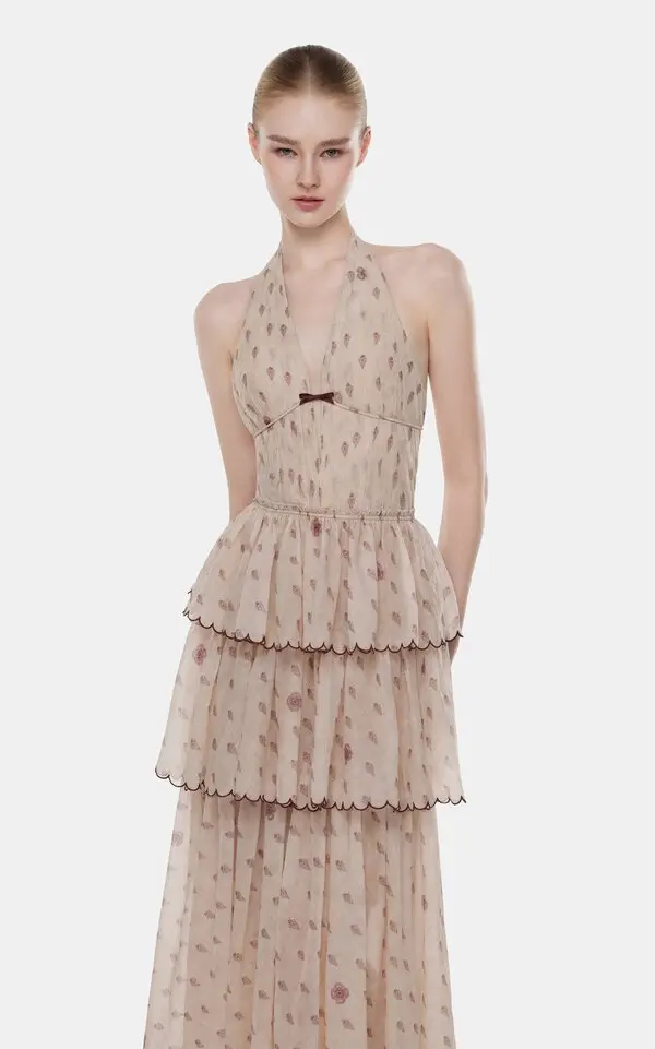 MONTSAND Printed Tiered Ruffle Linen-blend Maxi Dress