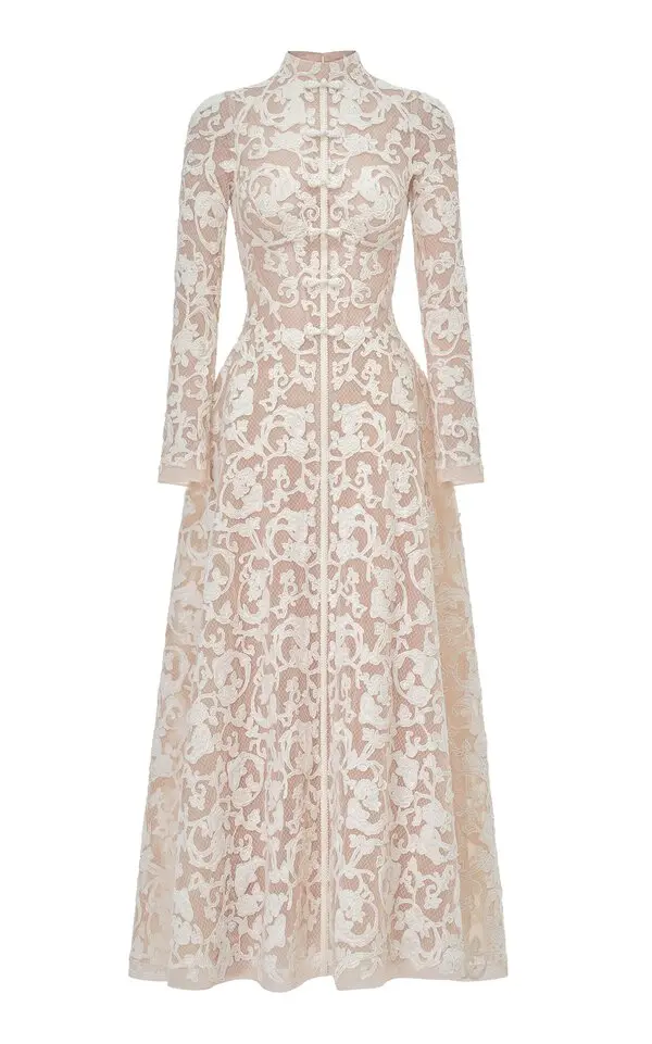 MONTSAND Brocade Long-sleeve Maxi Dress
