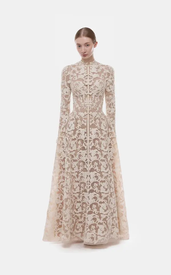 MONTSAND Brocade Long-sleeve Maxi Dress