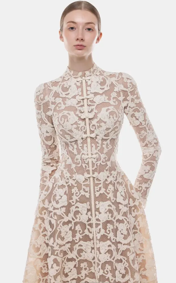 MONTSAND Brocade Long-sleeve Maxi Dress