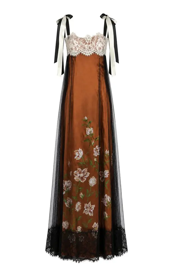 SALMA OSMAN Hand-painted Floral Tulle Gown
