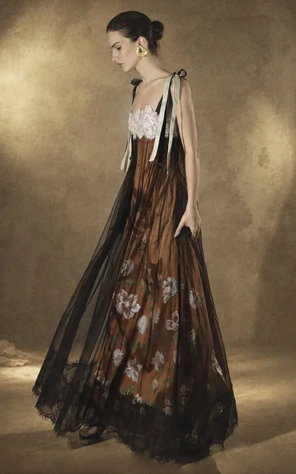 SALMA OSMAN Hand-painted Floral Tulle Gown