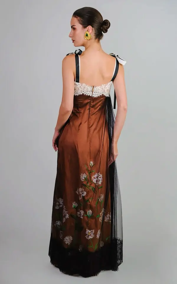 SALMA OSMAN Hand-painted Floral Tulle Gown
