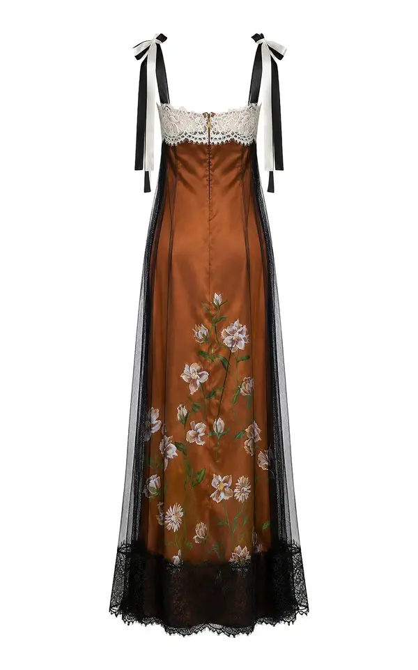 SALMA OSMAN Hand-painted Floral Tulle Gown