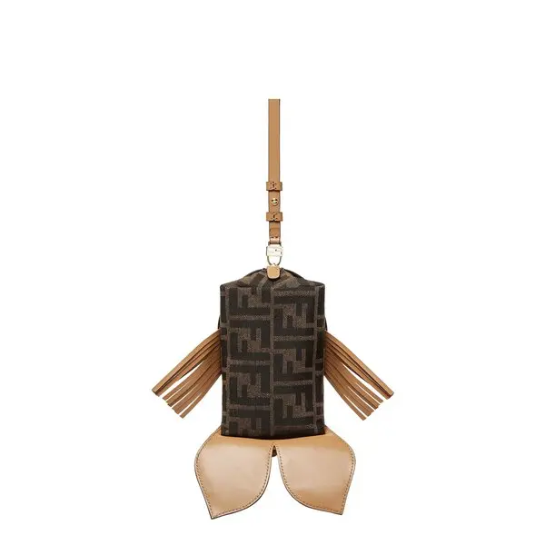 Fendi Ff Jacquard And Beige Leather Pouch