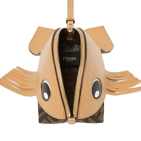 Fendi Ff Jacquard And Beige Leather Pouch