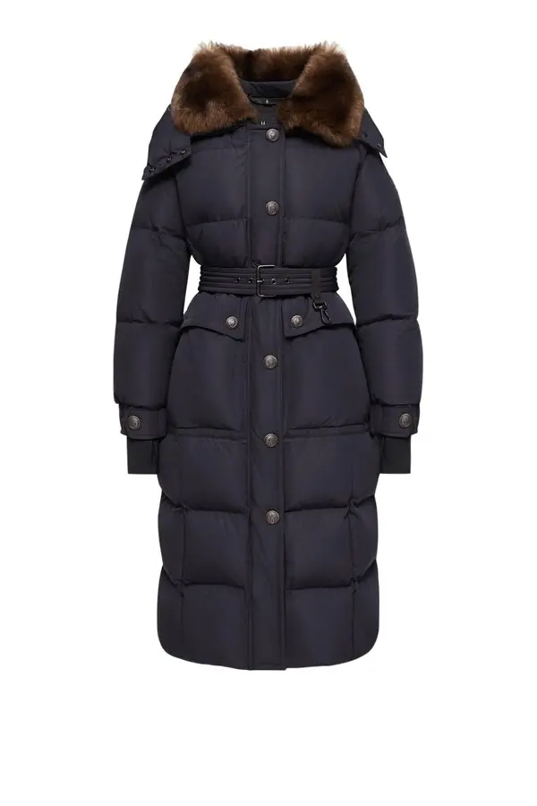 Moncler Gelisette Shearling-trimmed Long Down Jacket - Dark Blue