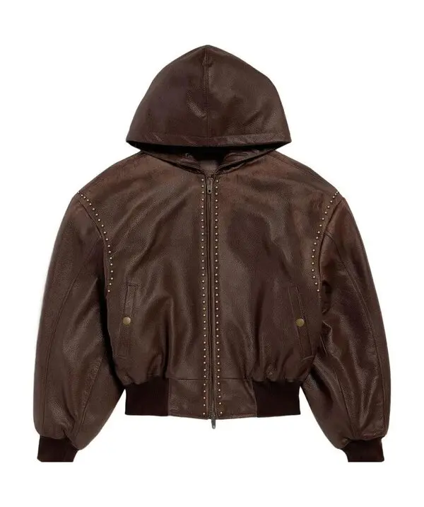 Balenciaga Hooded Bomber Jacket With City Studs - Brown