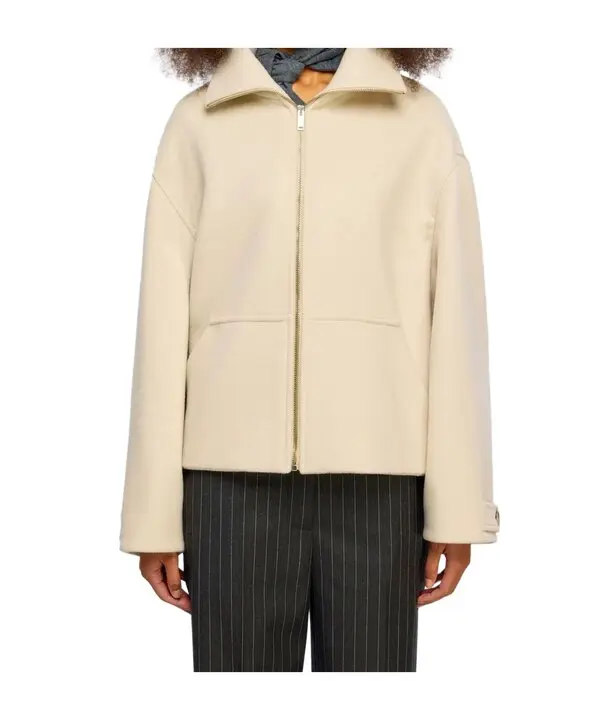 SEMICOUTURE Cropped Coat With A Zipper - Light Brown