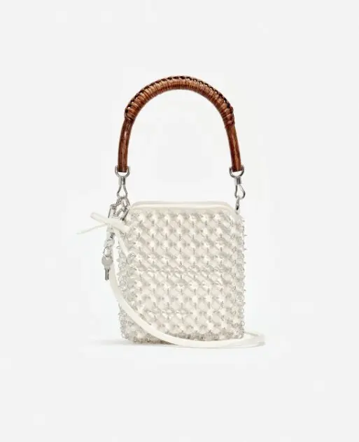 SELF-PORTRAIT Crystal Chain Mini Shoulder Bag - Cream