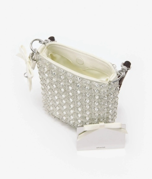 SELF-PORTRAIT Crystal Chain Mini Shoulder Bag - Cream