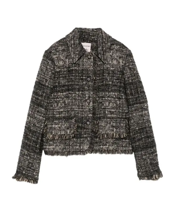 SEMICOUTURE Bouclé Frayed Jacket - Gray