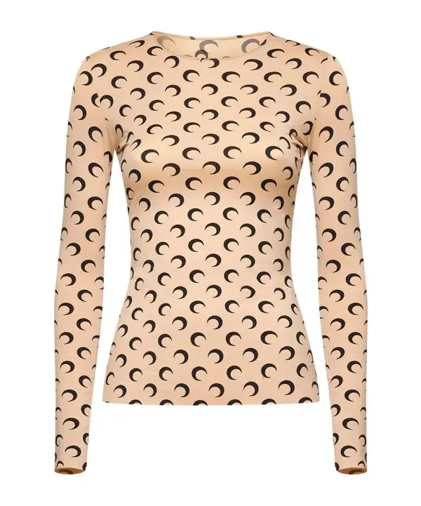 MARINE SERRE Moon-print Crew-neck T-shirt - Beige