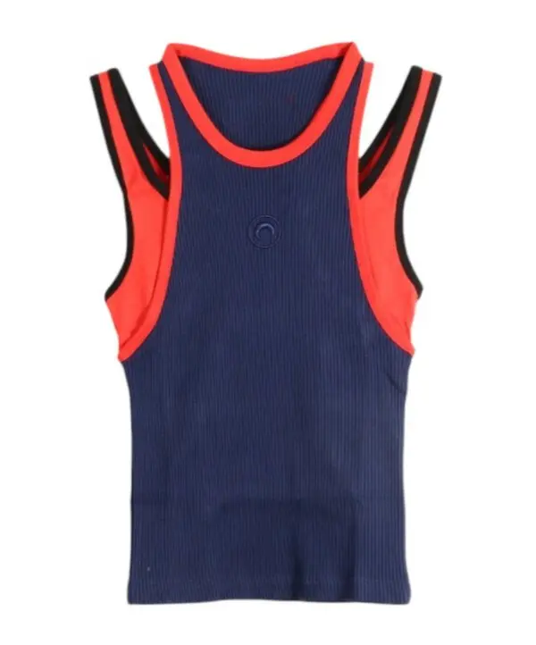 MARINE SERRE Fitted Crew-neck Knit Tank Top With Shoulder Straps - Blue