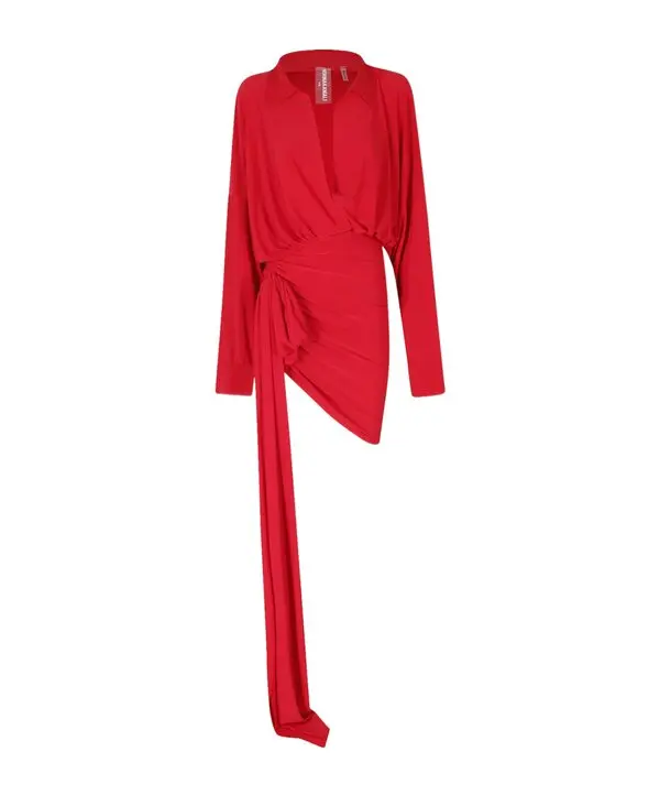 Norma Kamali Bow-detail Draped Asymmetric Mini Dress