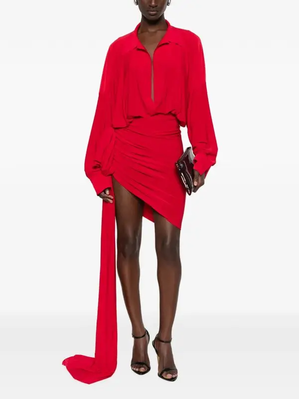 Norma Kamali Bow-detail Draped Asymmetric Mini Dress