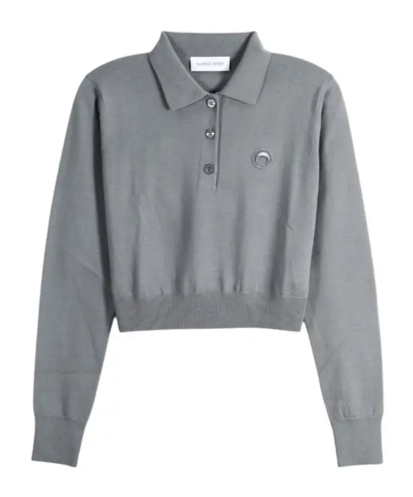 MARINE SERRE Classic Merino Wool Knitted Polo Shirt - Gray