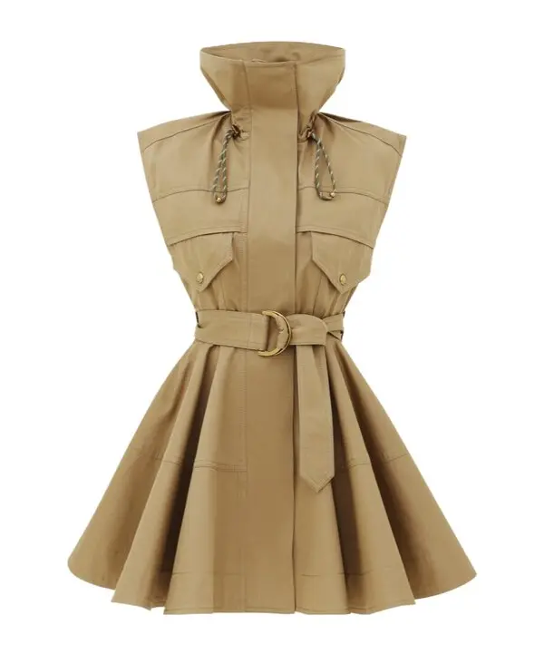 Zimmermann Clash Drill Utility Mini Dress - Khaki