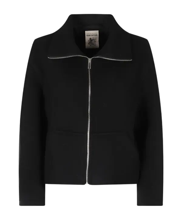 SEMICOUTURE Cropped Coat With A Zipper - Black