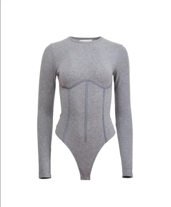 FLEUR DU MAL Long Sleeve T-shirt Bodysuit - Grey