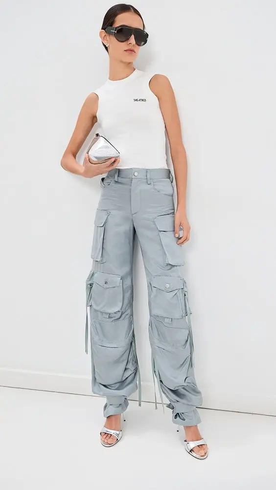 Attico Long Satin Cargo Pants