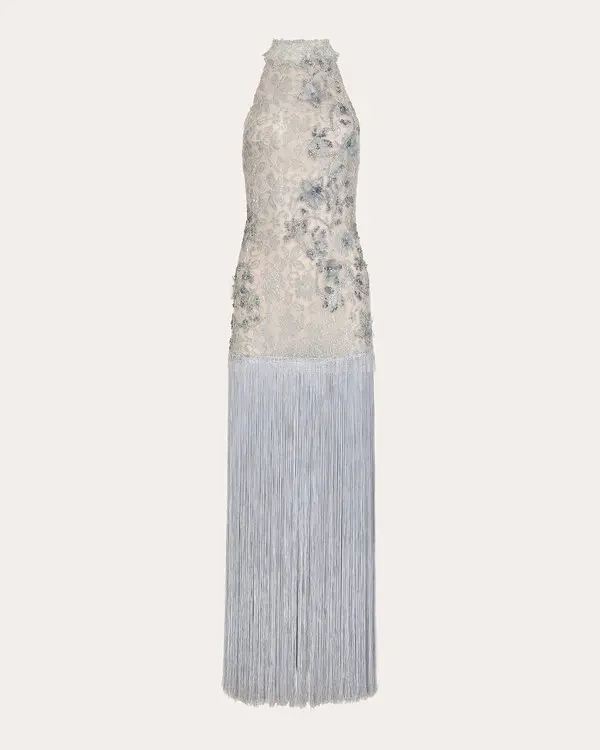 FRANCESCA MIRANDA Siena Beaded Lace Fringe Maxi Dress