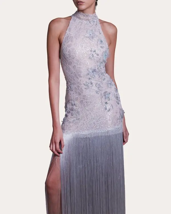 FRANCESCA MIRANDA Siena Beaded Lace Fringe Maxi Dress