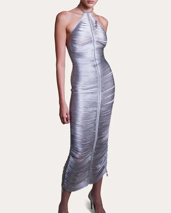 FRANCESCA MIRANDA Solar Silk Pata De Cabra Halter Dress