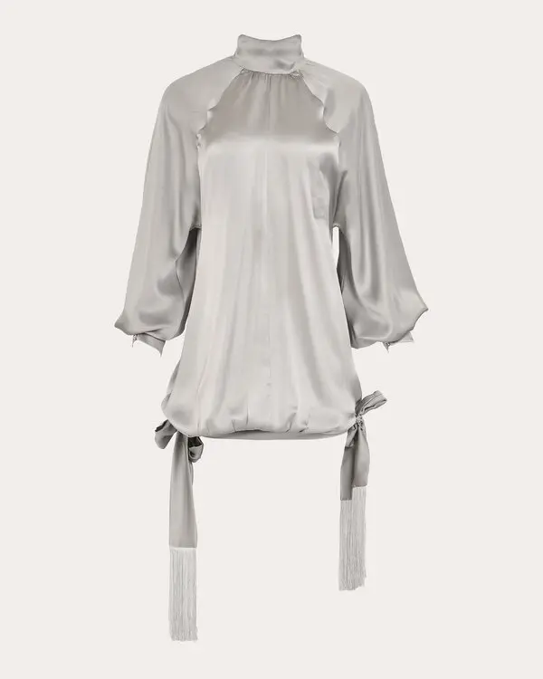 FRANCESCA MIRANDA Tide Draped Silk Tie Mini Dress - Silver